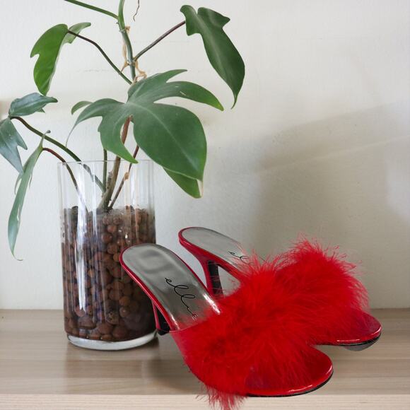 Ellie Shoes | Shoes | New Ellie Shoes Sasha Red Fuzzy Feathered Sexy ...